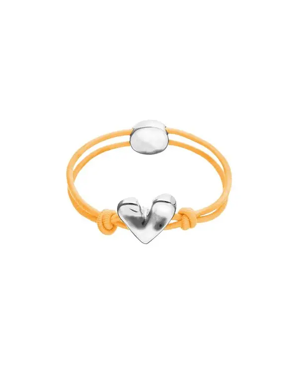 UNODE50 Elastic Thread Bracelet With Sterling Silver Plated Heart - Orange