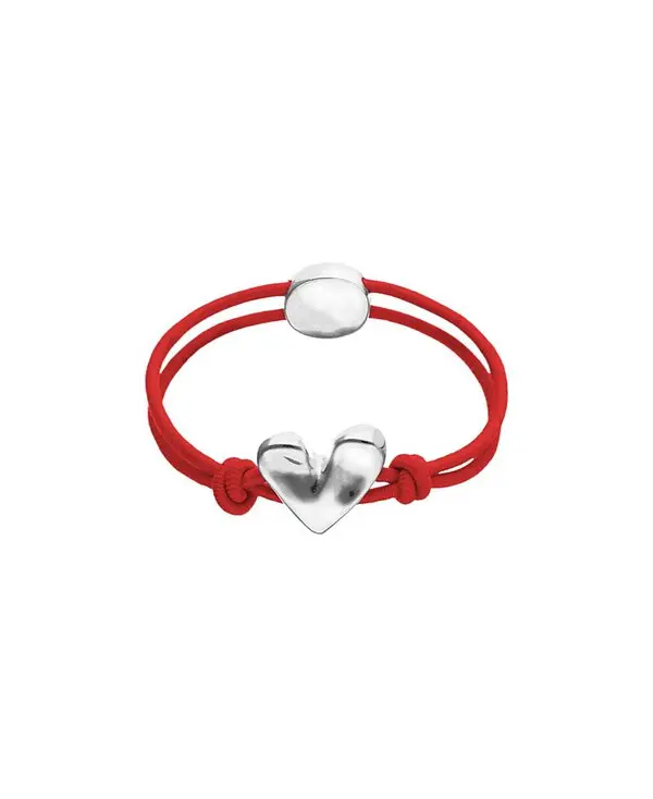 UNODE50 Elastic Thread Bracelet With Sterling Silver Plated Heart - Red