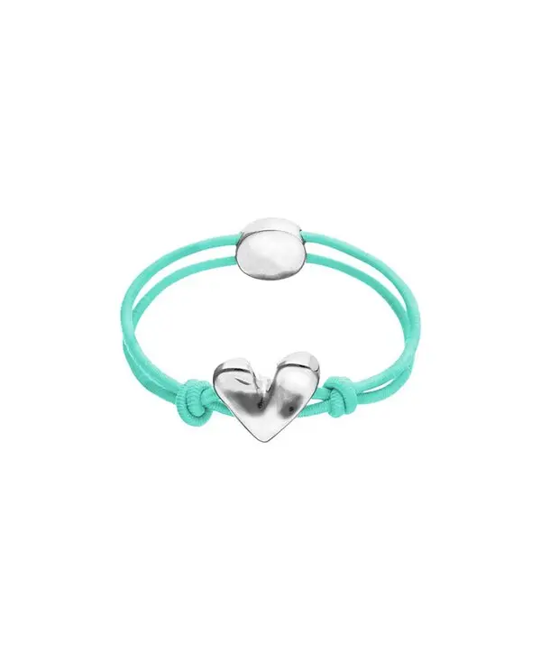 UNODE50 Elastic Thread Bracelet With Sterling Silver Plated Heart - Turquoise