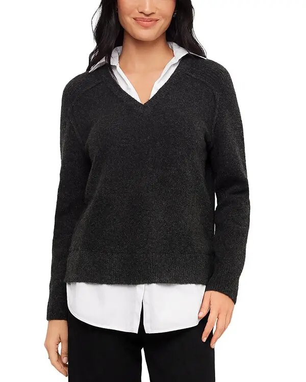 Karen Kane Layered Look Relaxed Sweater - Charcoal