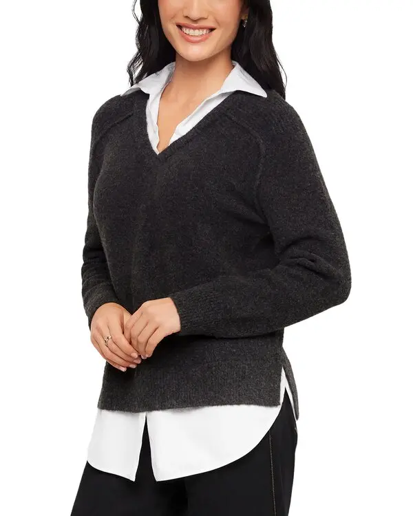 Karen Kane Layered Look Relaxed Sweater - Charcoal
