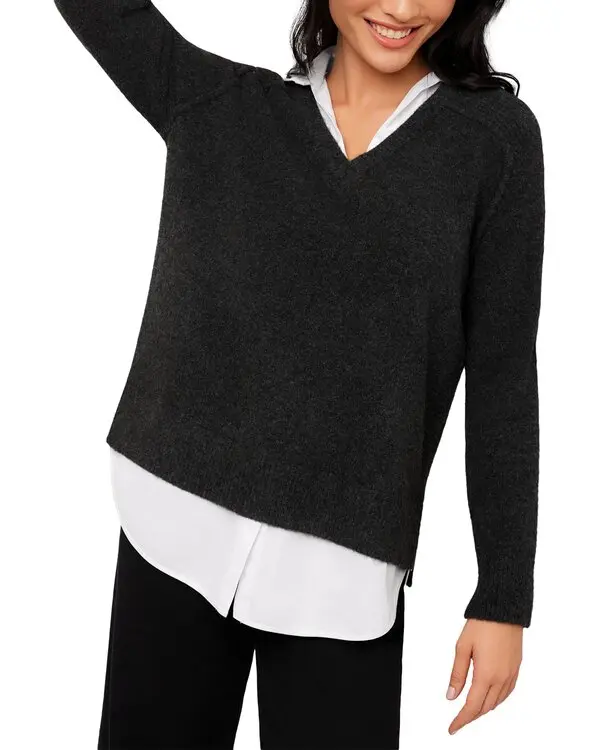 Karen Kane Layered Look Relaxed Sweater - Charcoal