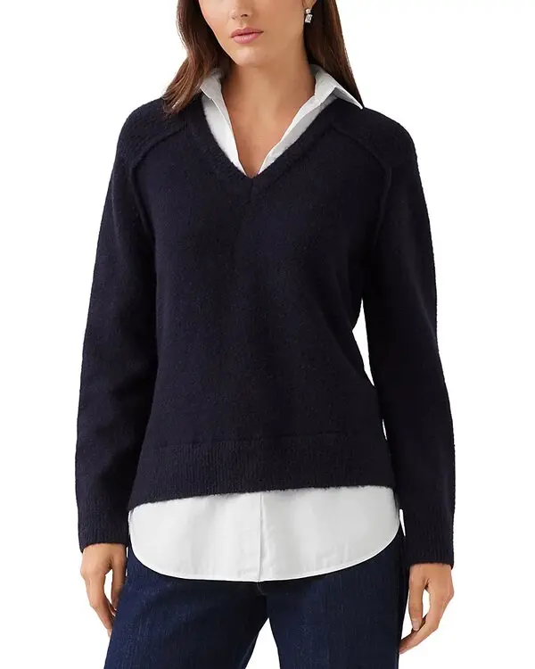 Karen Kane Layered Look Relaxed Sweater - Navy