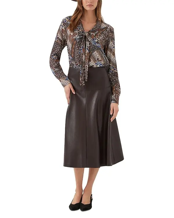 Karen Kane Faux Leather Midi Skirt - Chocolate