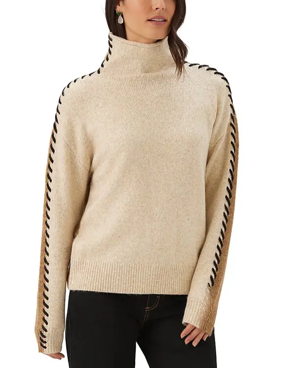 Karen Kane Whipstitched Colorblocked Sweater - Oat/ Camel