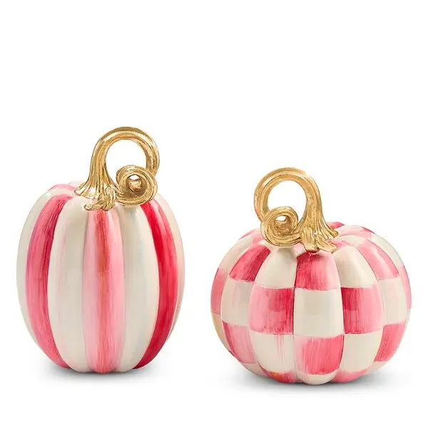 MACKENZIE-CHILDS Check And Stripe Petite Pumpkins, Set Of 2 - Bubblegum