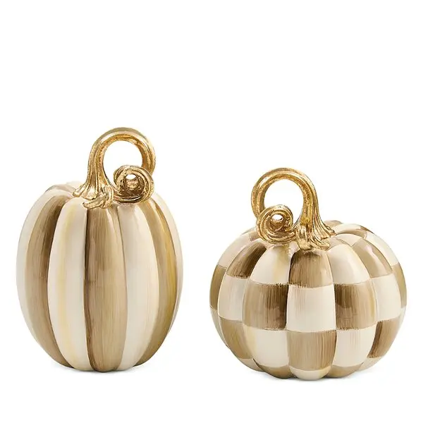 MACKENZIE-CHILDS Check And Stripe Petite Pumpkins, Set Of 2 - Mocha