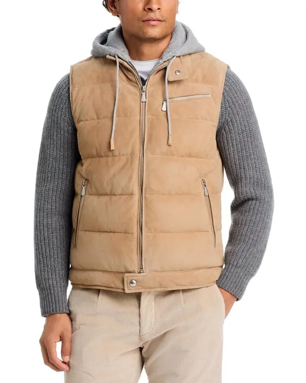 Eleventy Suede Vest With Removable Hood