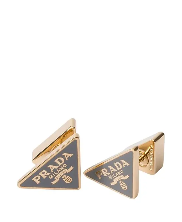 Prada Enamelled Metal Triangle Logo Stud Earrings - Gold/silver