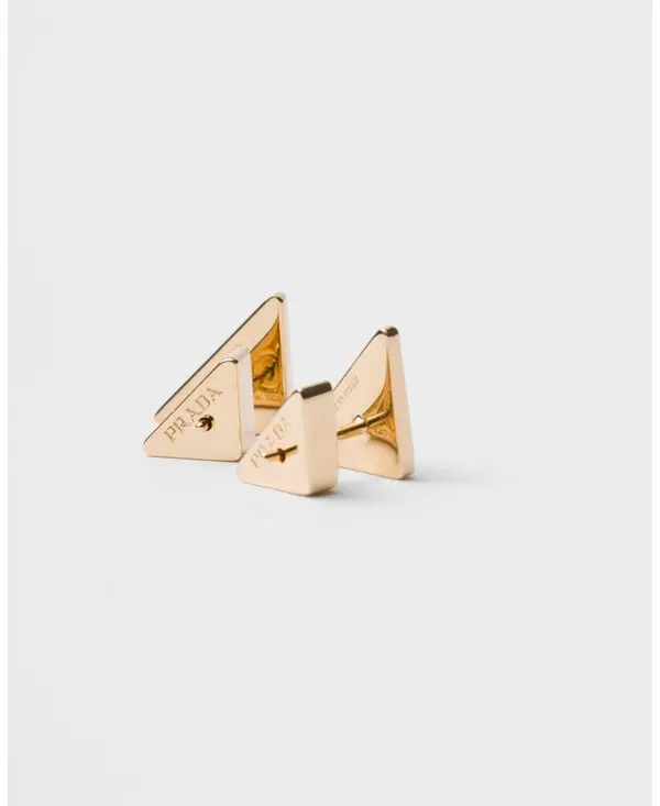 Prada Enamelled Metal Triangle Logo Stud Earrings - Gold/silver