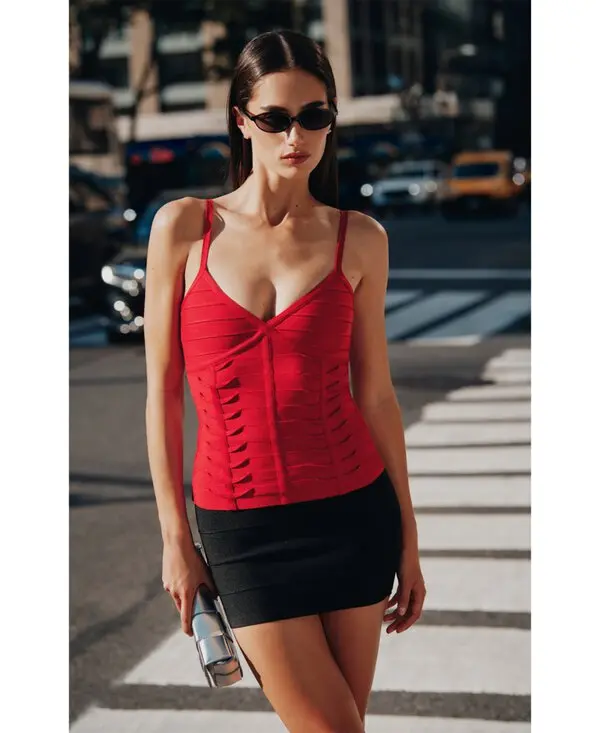 Herve Leger The Laura V Neck Bandage Top - Rouge