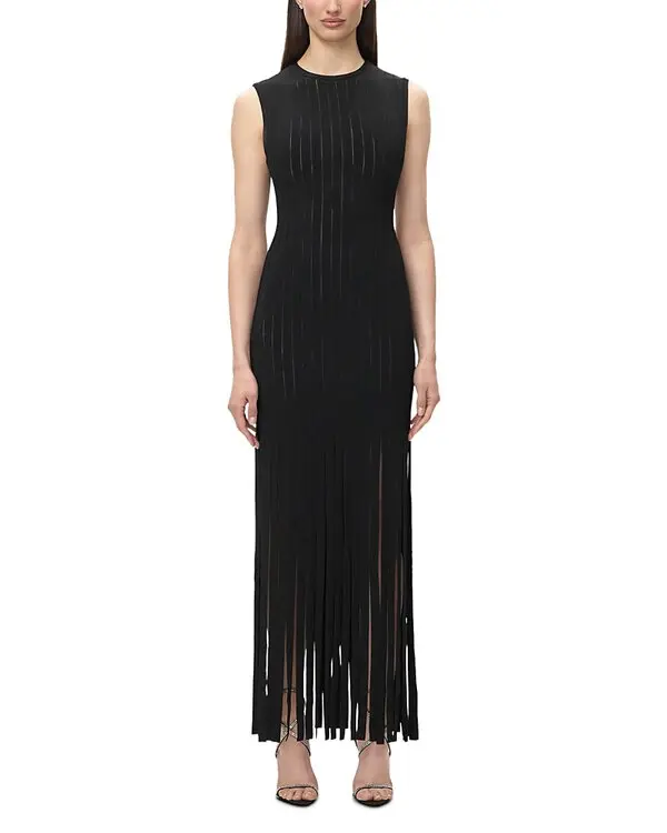 Herve Leger Alyssa Fringe Hem Gown - Black