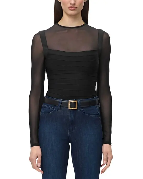 Herve Leger The Sabrina Illusion Mesh Top - Black