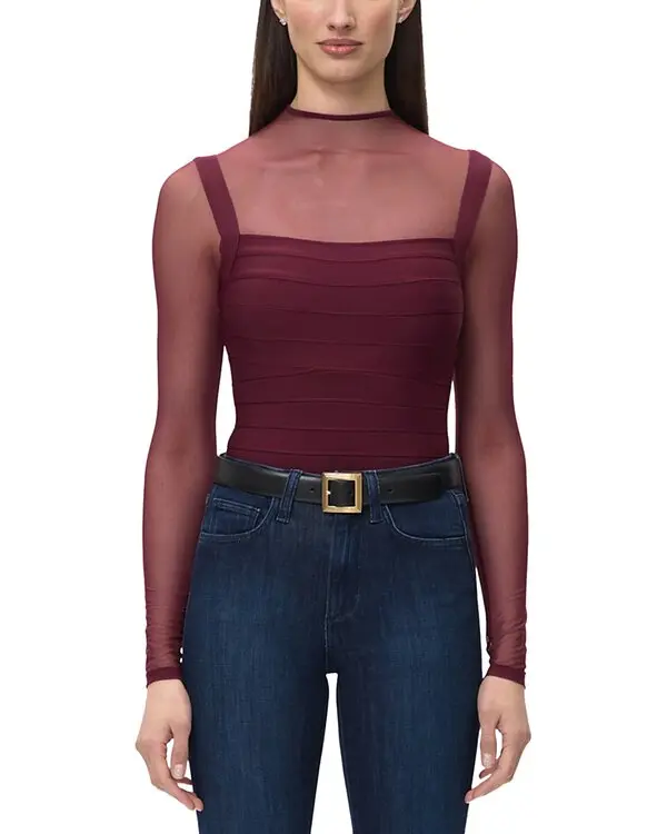 Herve Leger The Sabrina Illusion Mesh Top - Deep Red