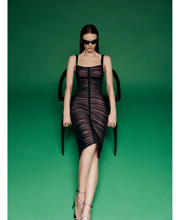 Herve Leger The Gloria Ruched Mesh Dress