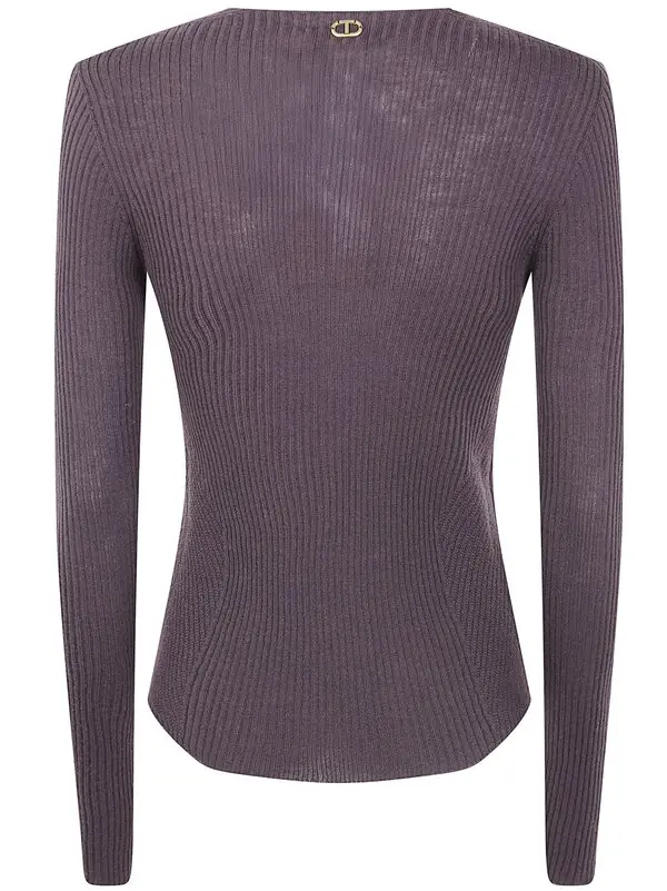 TWINSET Long-sleeved V-neck Ribbed Jumper - Black