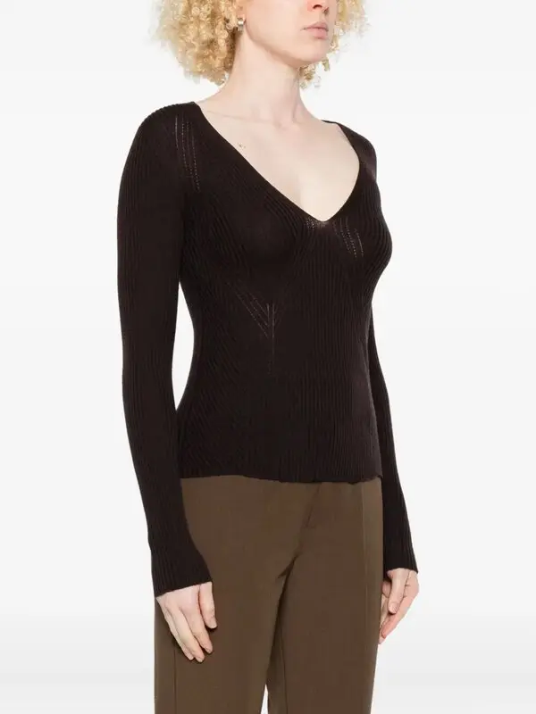 TWINSET Long-sleeved V-neck Ribbed Jumper