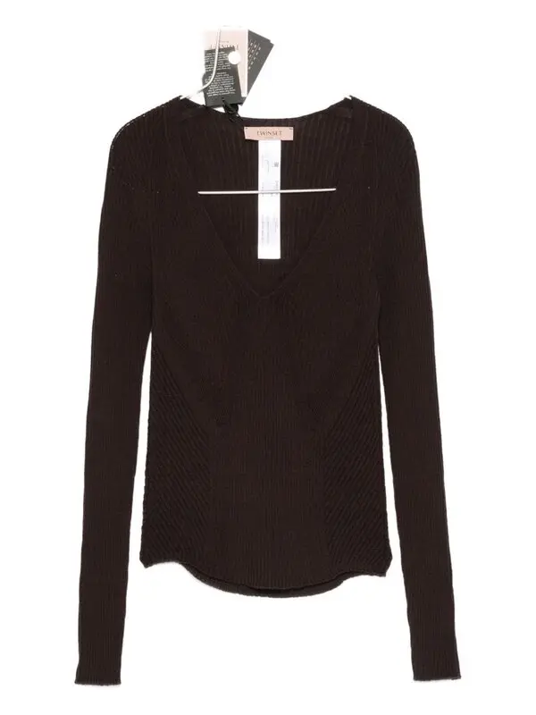 TWINSET Long-sleeved V-neck Ribbed Jumper