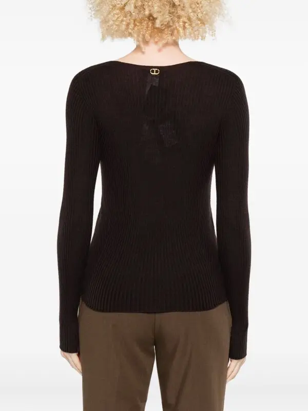 TWINSET Long-sleeved V-neck Ribbed Jumper