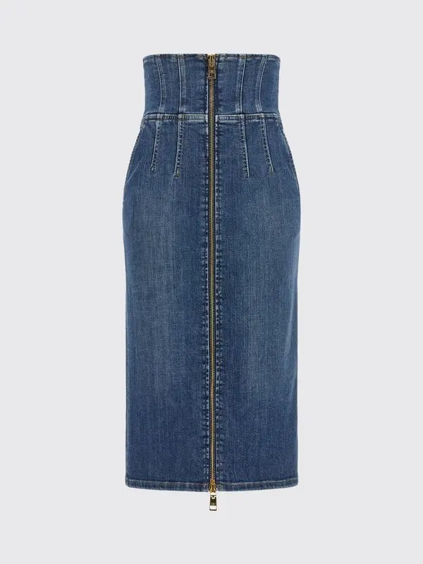 Elisabetta Franchi Denim Pencil Skirt With Zip Up Detail