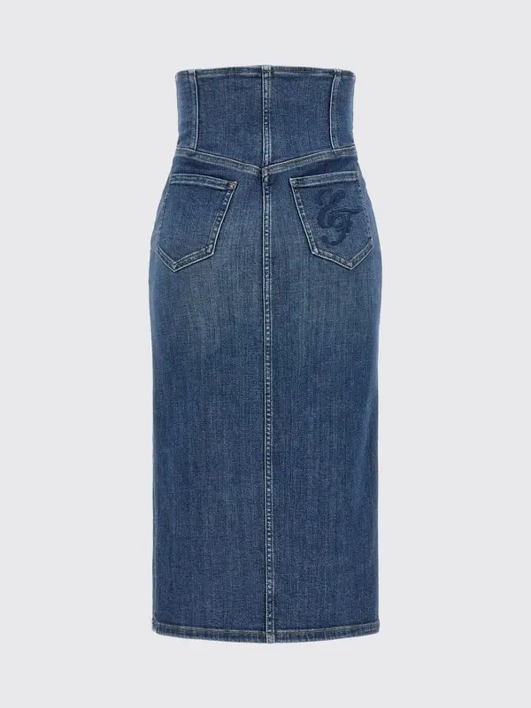 Elisabetta Franchi Denim Pencil Skirt With Zip Up Detail