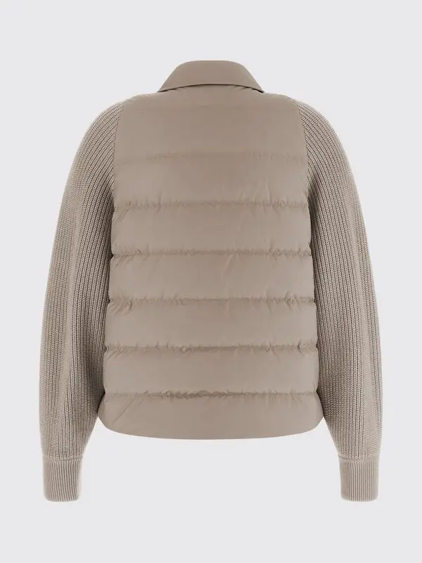 Brunello Cucinelli Quilted Down Jacket With Contrasting Knit Sleeves - Beige
