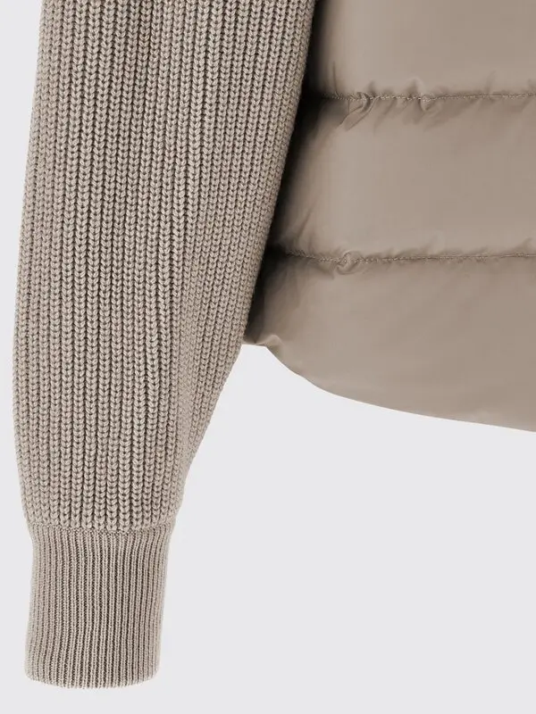 Brunello Cucinelli Quilted Down Jacket With Contrasting Knit Sleeves - Beige