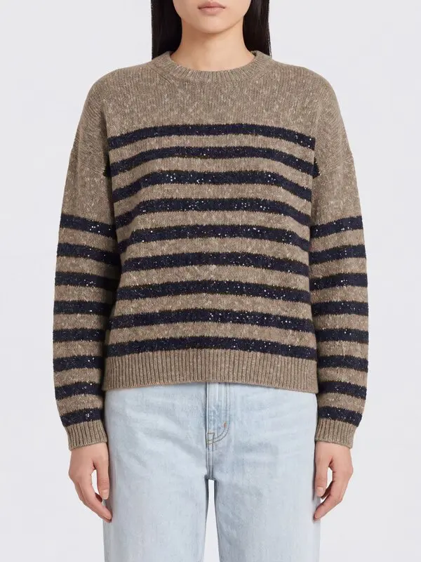 Brunello Cucinelli Striped Crew Neck Pullover - Beige