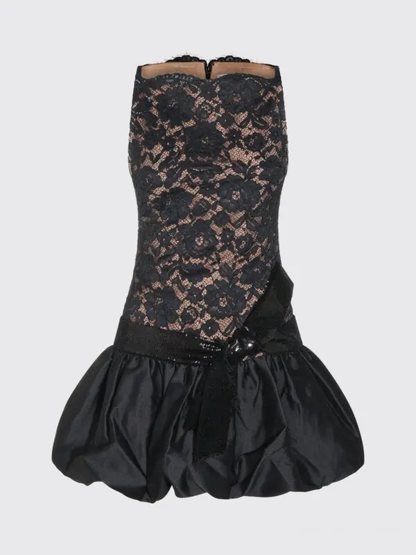 SELF-PORTRAIT Lace And Satin Bubble Hem Dress