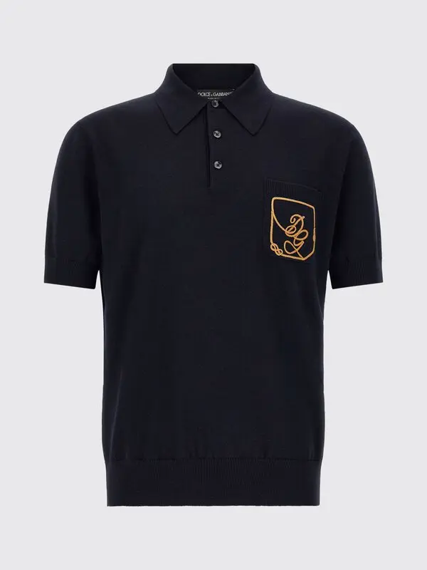 Dolce & Gabbana Embroidered Logo Virgin Wool Knit Polo Shirt