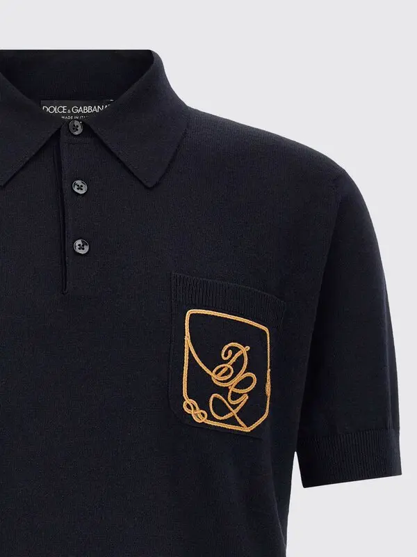 Dolce & Gabbana Embroidered Logo Virgin Wool Knit Polo Shirt