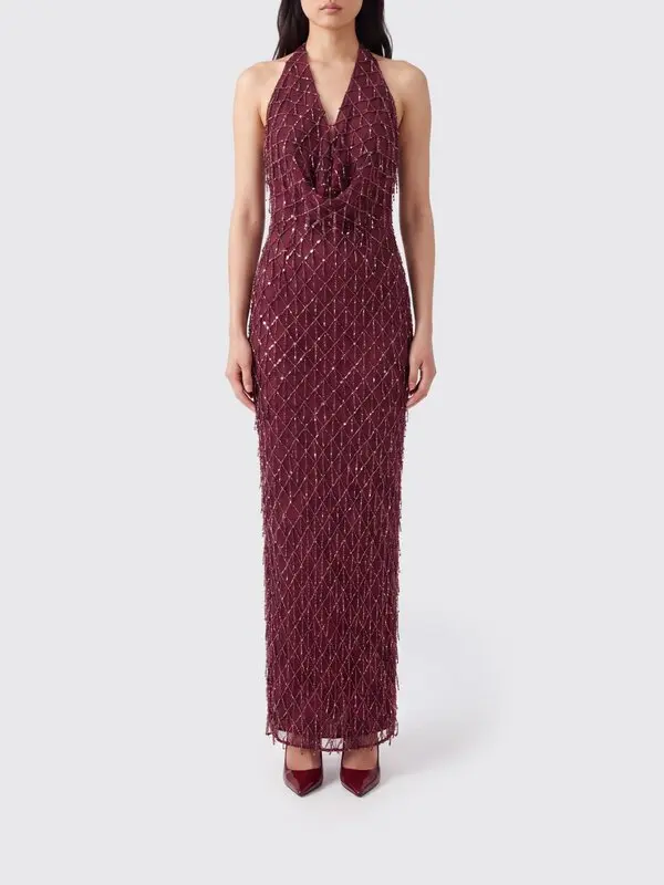 ROTATE BY BIRGER CHRISTENSEN Slim Fit Halterneck Beaded Long Evening Gown