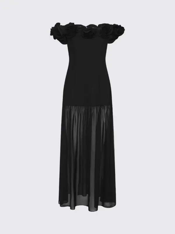 ROTATE BY BIRGER CHRISTENSEN Strapless Floral Appliqué Crêpe Midi Evening Dress