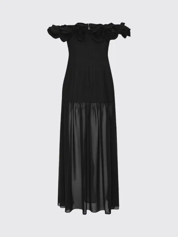 ROTATE BY BIRGER CHRISTENSEN Strapless Floral Appliqué Crêpe Midi Evening Dress