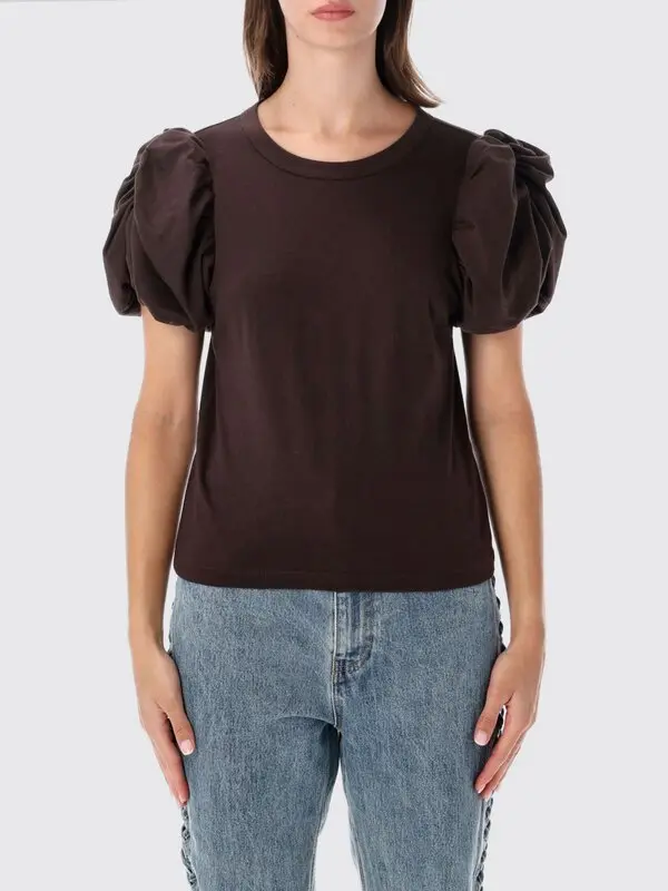 ROTATE BY BIRGER CHRISTENSEN Puff Sleeve Organic Cotton T-shirt - Brown