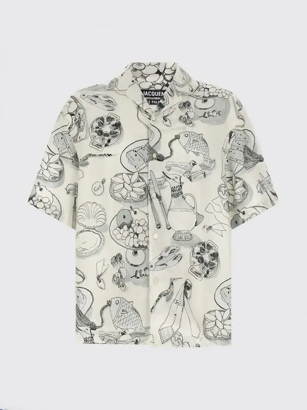 Jacquemus Short-sleeve Bowling Shirt In Graphic-print Linen Blend - White