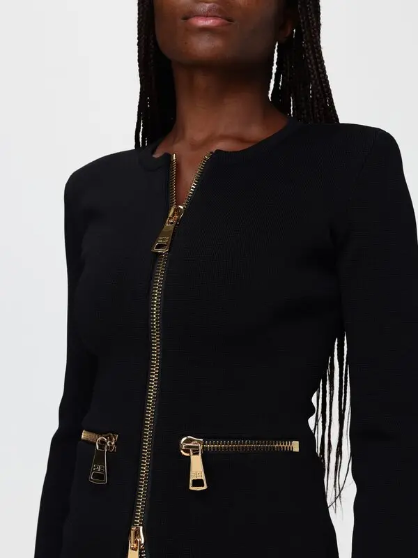 Elisabetta Franchi Slim Fit Stretch Viscose Cardigan With Metal Zip - Black