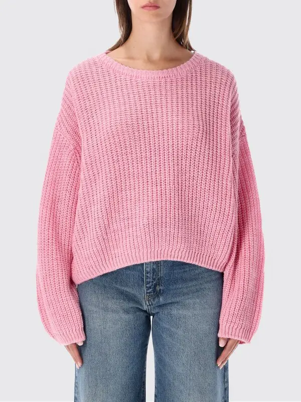 American Vintage Relaxed Fit Crewneck Wool Blend Jumper - Pink