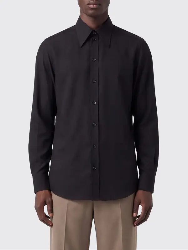 Dolce & Gabbana Slim Fit Cotton Poplin Shirt With Point Collar - Black