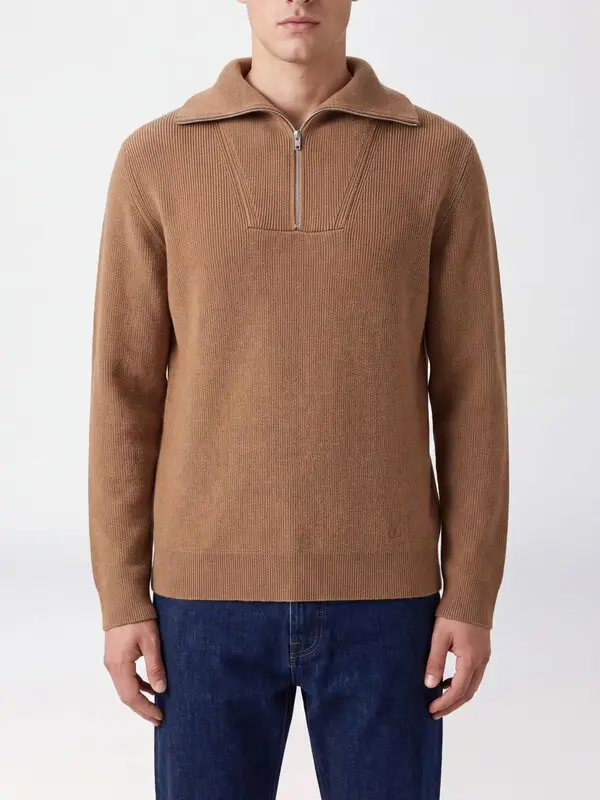 Valentino Garavani Quarter Zip Ribbed Sweater - Cocoa