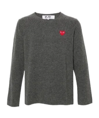 Play Comme Des Garcon Crewneck Wool Jumper With Heart Appliqu - Black