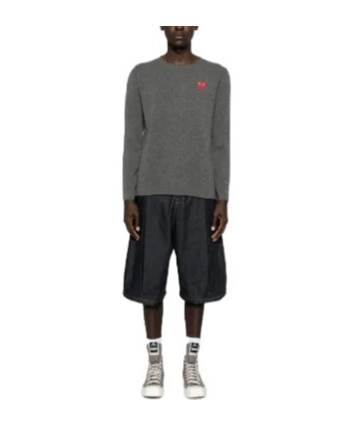 Play Comme Des Garcon Crewneck Wool Jumper With Heart Appliqu - Black