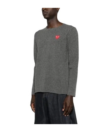 Play Comme Des Garcon Crewneck Wool Jumper With Heart Appliqu - Black