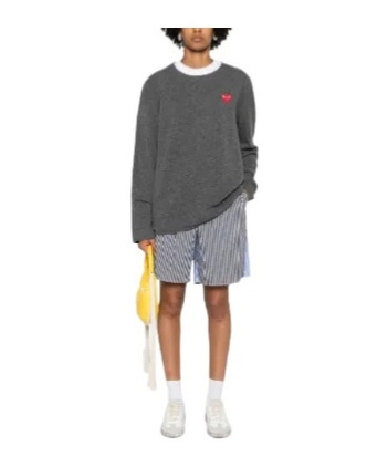Play Comme Des Garcon Crewneck Wool Jumper With Heart Appliqu - Black