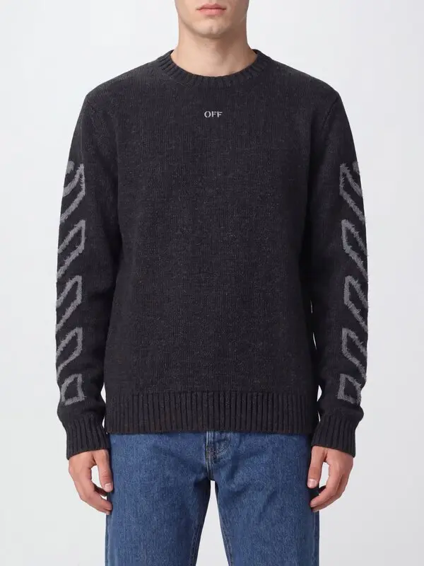Off-White Crew Neck Sweater With Diagonal Stripes