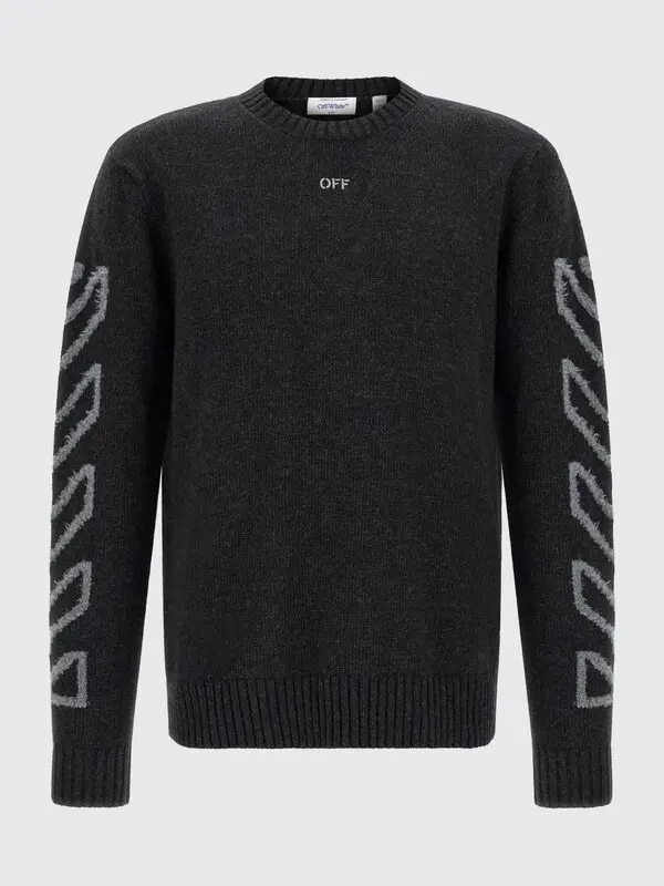 Off-White Crew Neck Sweater With Diagonal Stripes