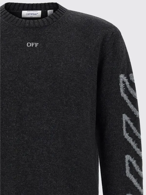 Off-White Crew Neck Sweater With Diagonal Stripes