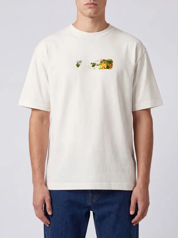 Off-White Cotton T-shirt With Arrow Logo Print On The Back - White
