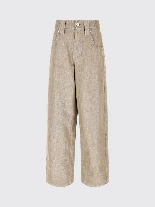 Brunello Cucinelli High-rise Wide-leg Lurex Denim Jeans With Monili - Beige