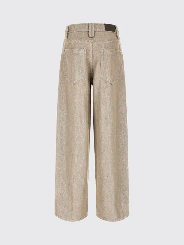 Brunello Cucinelli High-rise Wide-leg Lurex Denim Jeans With Monili - Beige